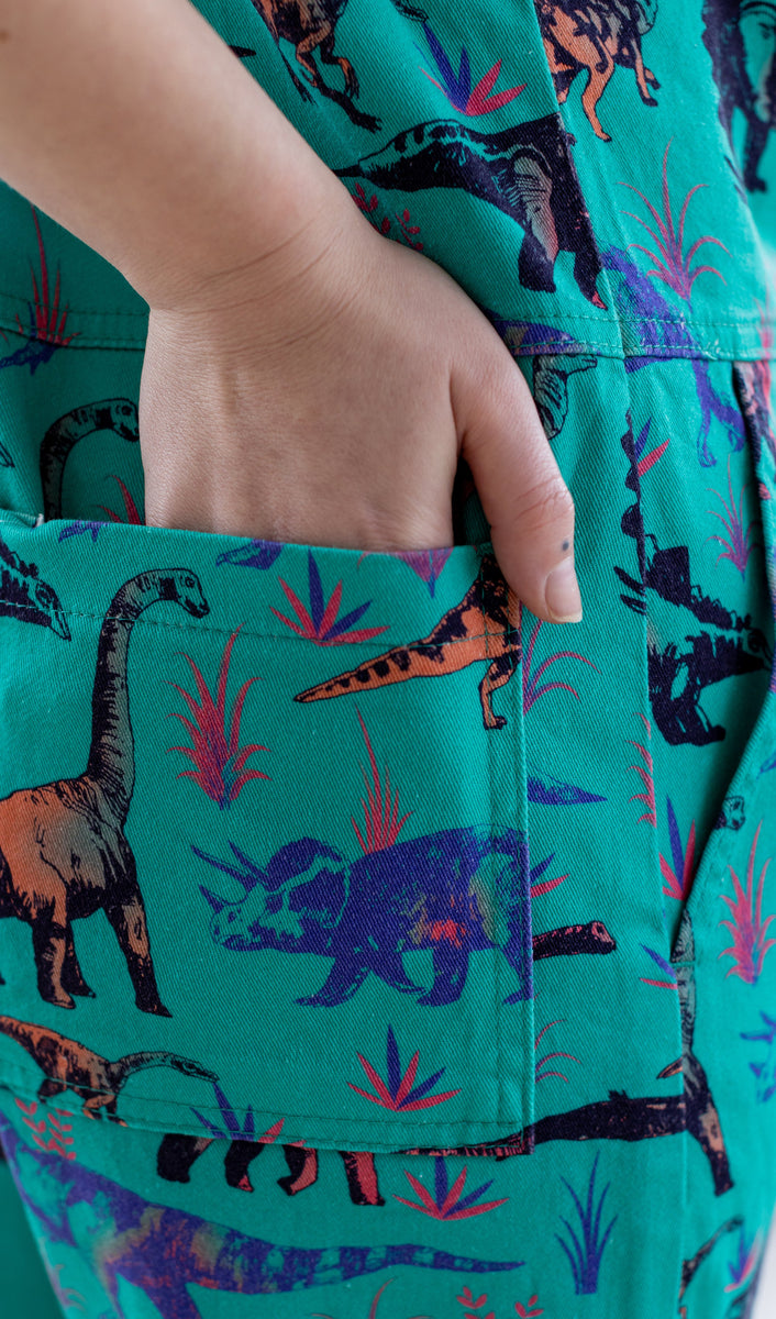 Run And Fly Jade Adventure Dino Stretch Twill Dungarees – Mockingbirds ...
